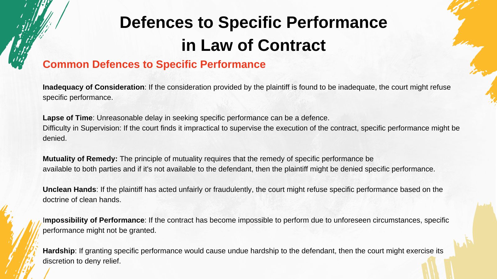 Defences to Specific Performance in Law of Contract